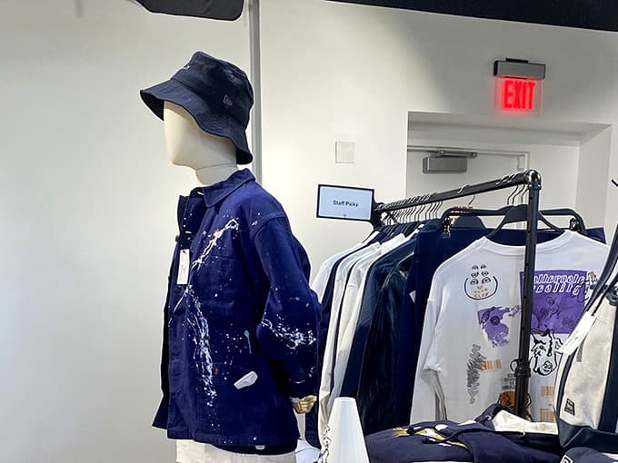 Mannequin modeling the kind of outfit that says "I'm stylish but also might know where the good coffee is."