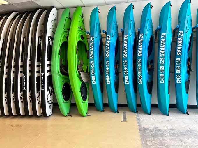 This rainbow fleet of kayaks is just waiting to light up and turn an ordinary lake into something magical.