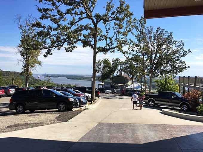 River views peek between the trees where parking spots come with scenery most resorts charge extra for.