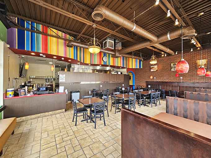 Exposed brick and comfortable booths create a casual vibe where lingering over coffee feels absolutely encouraged here.
