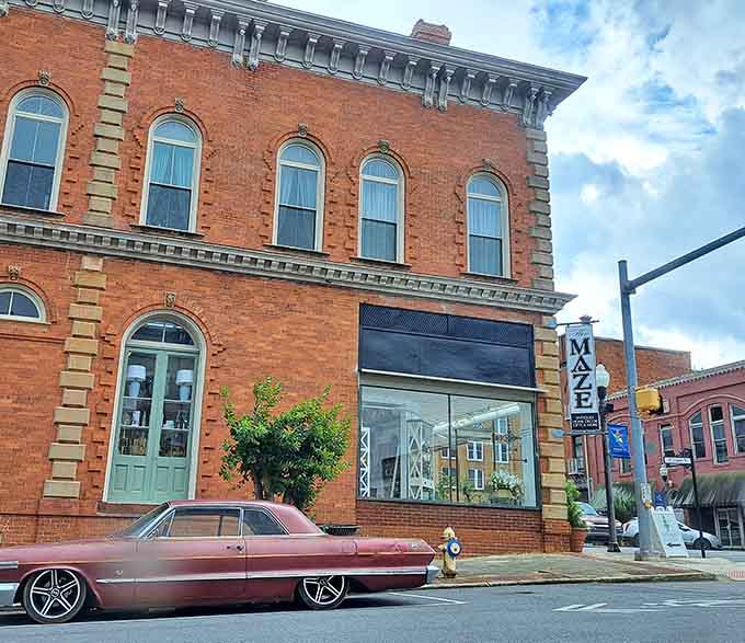 The Maze storefront blends old-school brick charm with modern touches, creating an intriguing downtown destination for shoppers.