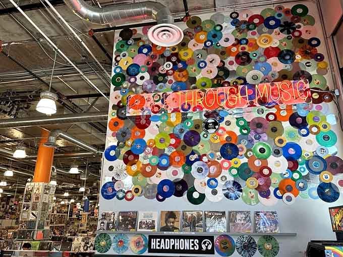 This colorful record installation celebrates the beautiful chaos that makes Amoeba Music so wonderfully unique and special.