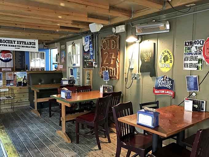 More vintage Americana decorates every surface, creating an atmosphere that feels like eating in your coolest uncle's man cave.