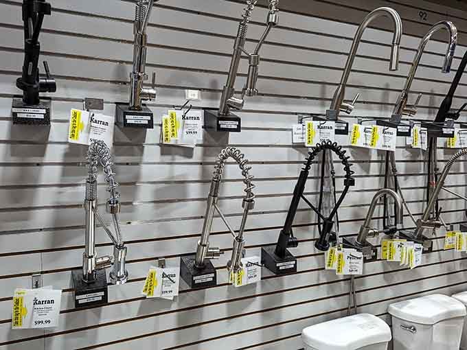 Professional-grade kitchen faucets line up like chrome soldiers, ready to upgrade your sink without draining your renovation fund completely.