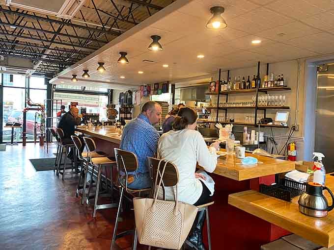 Counter seating puts you front and center for the breakfast theater happening in the kitchen.
