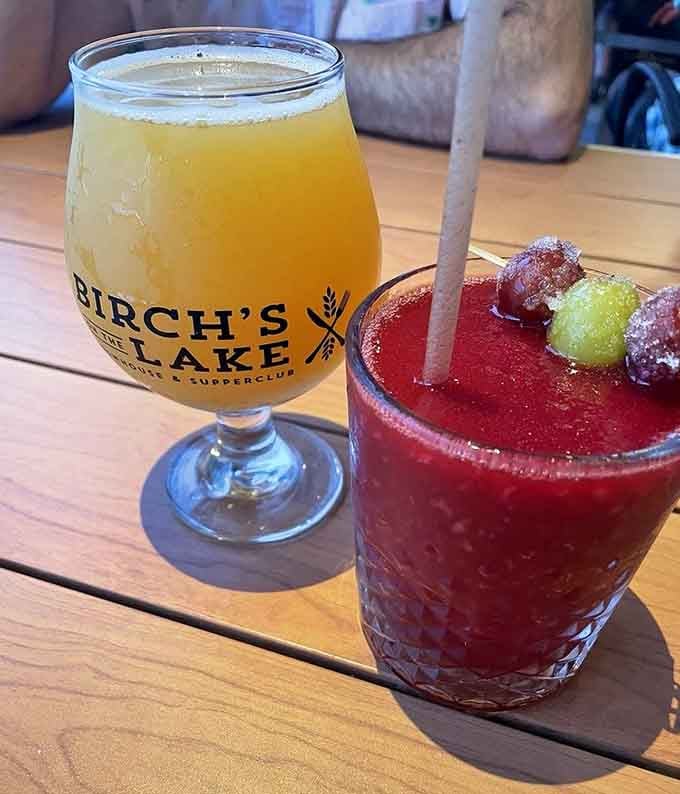 House-brewed beer and a frosty cocktail with sugared grapes prove that good things really do come in pairs.