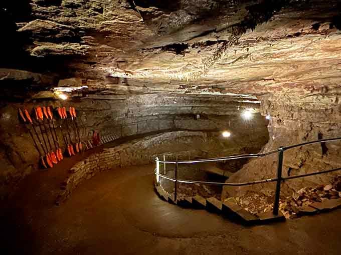 Handrails guide you safely through passages carved by water's patient, persistent work over countless millennia.