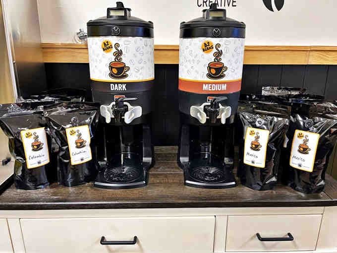 Self-serve coffee stations with both dark and medium roasts, because everyone's caffeine needs are beautifully different.