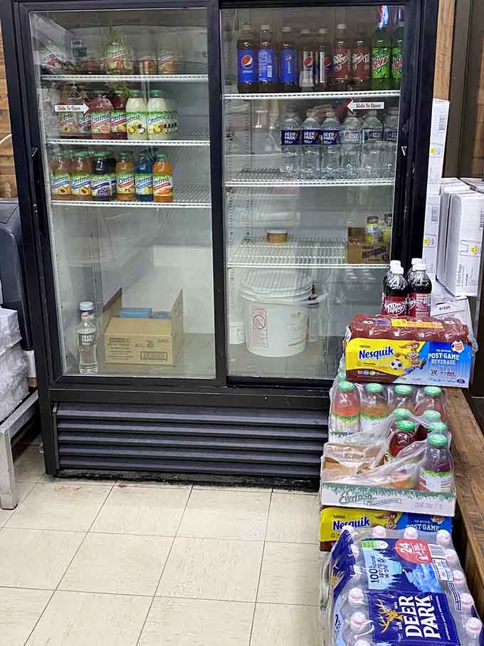 The beverage station keeps things simple with sodas and juices, because sometimes you need something cold with your warm donuts.
