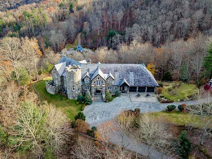 From above, the castle nestles into the landscape like it's been there for centuries already.