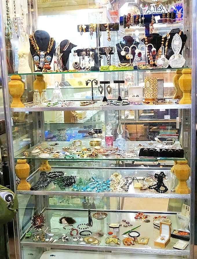 Vintage jewelry displayed like the treasures they are, each piece with its own story waiting to continue.