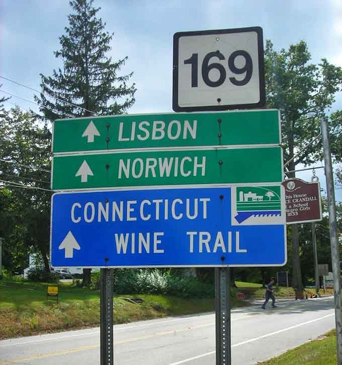 These signs point you toward hidden treasures, including Connecticut's Wine Trail for those seeking liquid refreshment along the way.