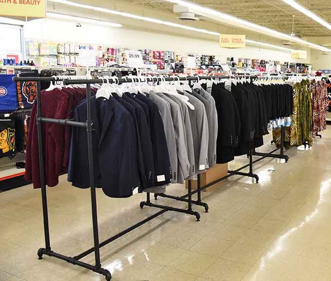 Clothing racks stretching into the distance like a fashionista's fever dream, affordably priced edition.