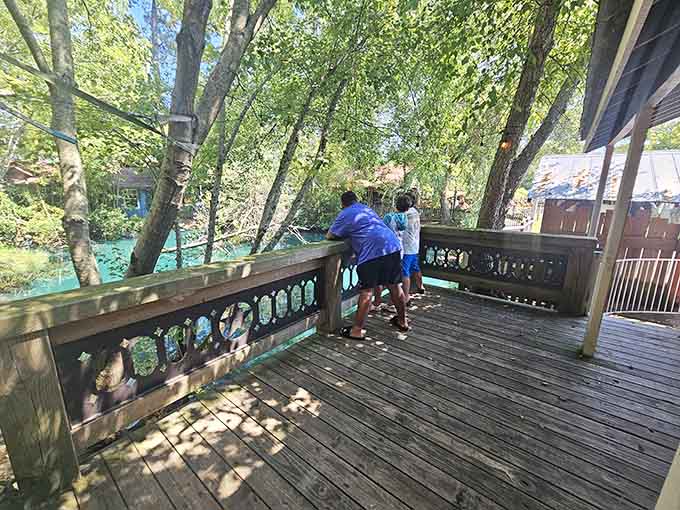 Visitors exploring the wooden walkways, living their best cowboy lives without the actual dust or cattle drives.