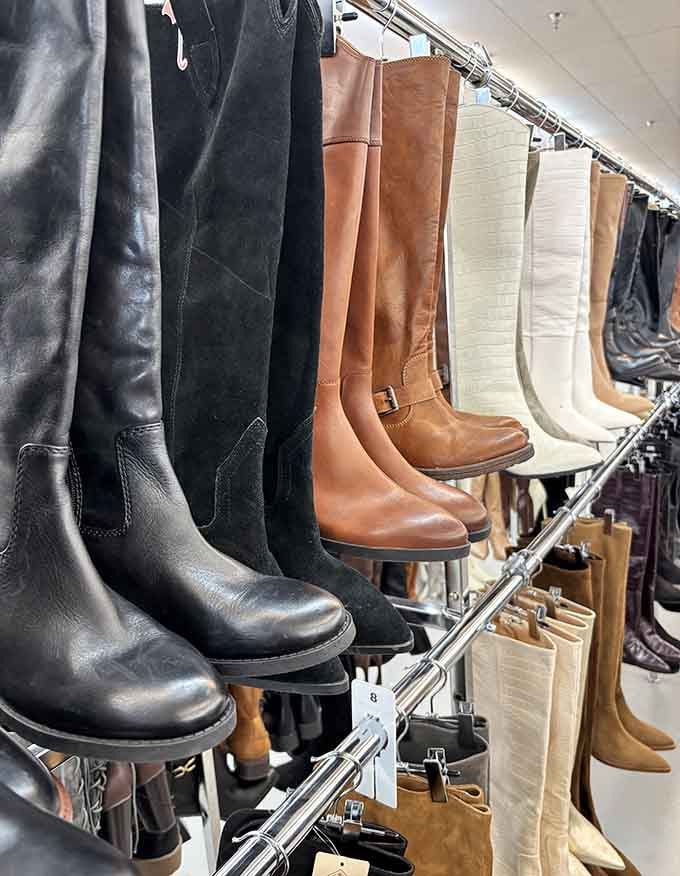 Knee-high boots stand tall in rich leather tones, ready to elevate any fall wardrobe dramatically and affordably.