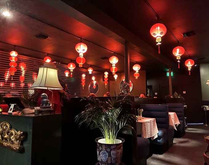 More moody lighting and traditional touches create an atmosphere that's equal parts nostalgic and contemporary throughout the space.