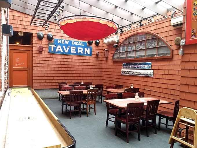The outdoor patio area lets you dine al fresco while surrounded by history, which beats any chain restaurant.