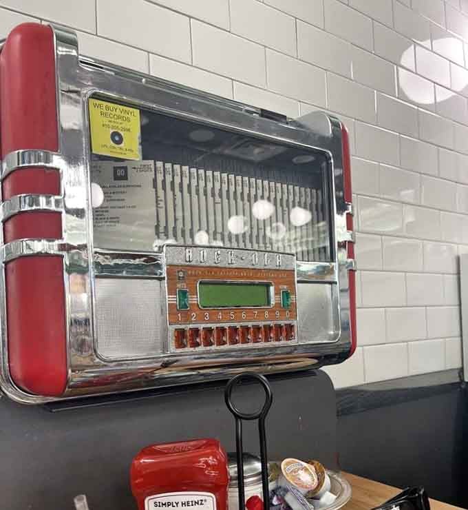 Tabletop jukeboxes add authentic retro charm, though you'll be too busy eating to pick your favorite oldies anyway.