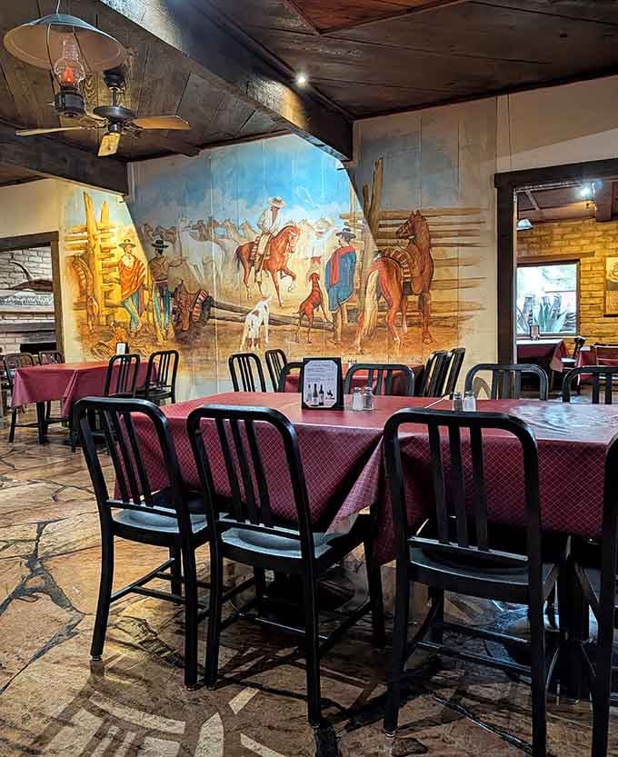 Murals depicting Old West scenes transport diners to another era while they enjoy thoroughly modern culinary excellence.
