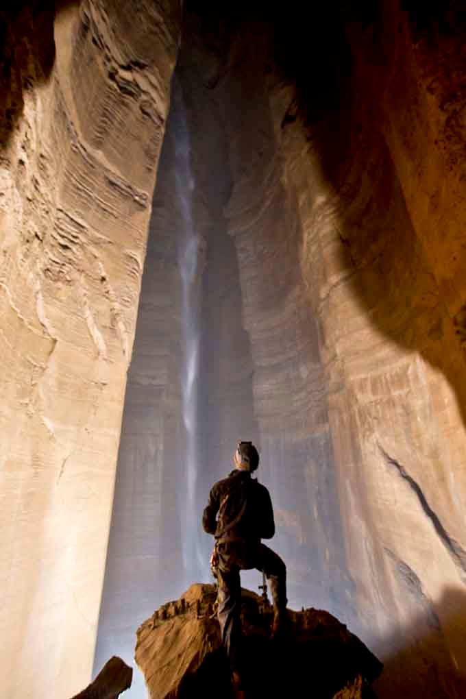 Looking up from deep within the pit reveals a perspective that makes skyscrapers seem downright ordinary by comparison.