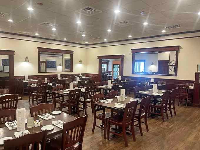 Another angle of the dining room reveals comfortable seating where you'll need every inch after that meal.