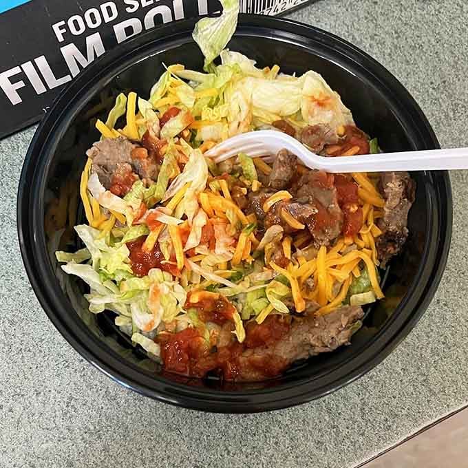 This taco salad bowl piled high with all the fixings proves they're not just about sweets around here.
