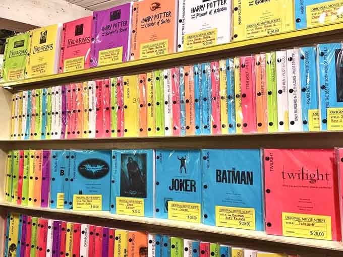 Movie scripts and TV pilots line the shelves, letting you read the words before actors made them famous.