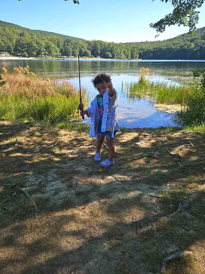 Young anglers discover the patience required for fishing, along with the eternal optimism that the next cast brings success.