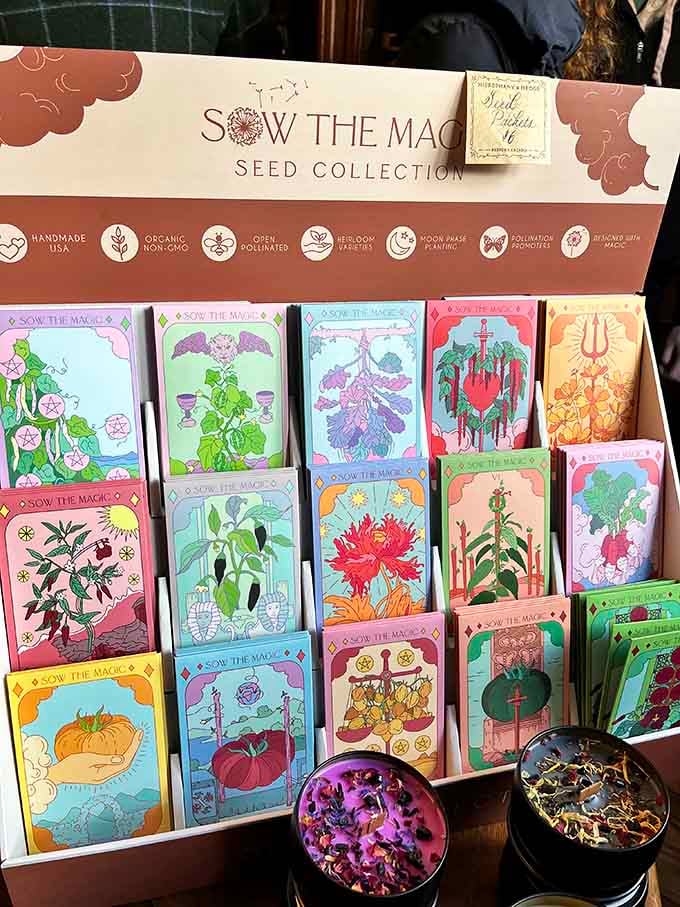 Seed packets designed like tarot cards, proving that gardening and magic have always been delightfully intertwined practices.