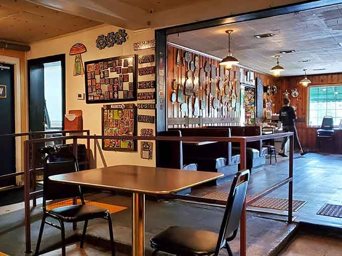 Simple booths and tables create a no-frills dining space where the food does all the talking it needs to.