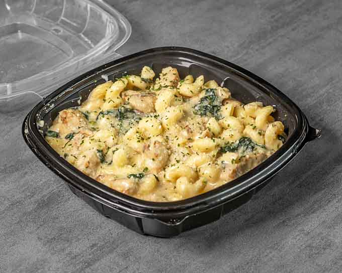 Chicken alfredo done right, with enough sauce to coat every noodle and plenty of protein throughout.