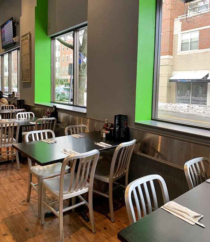 Booth seating by the windows where you can watch Waltham go by between bites of French toast.