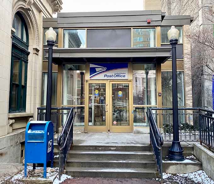 Even the post office maintains character here, with accessibility ramps that don't compromise the building's historic bones.