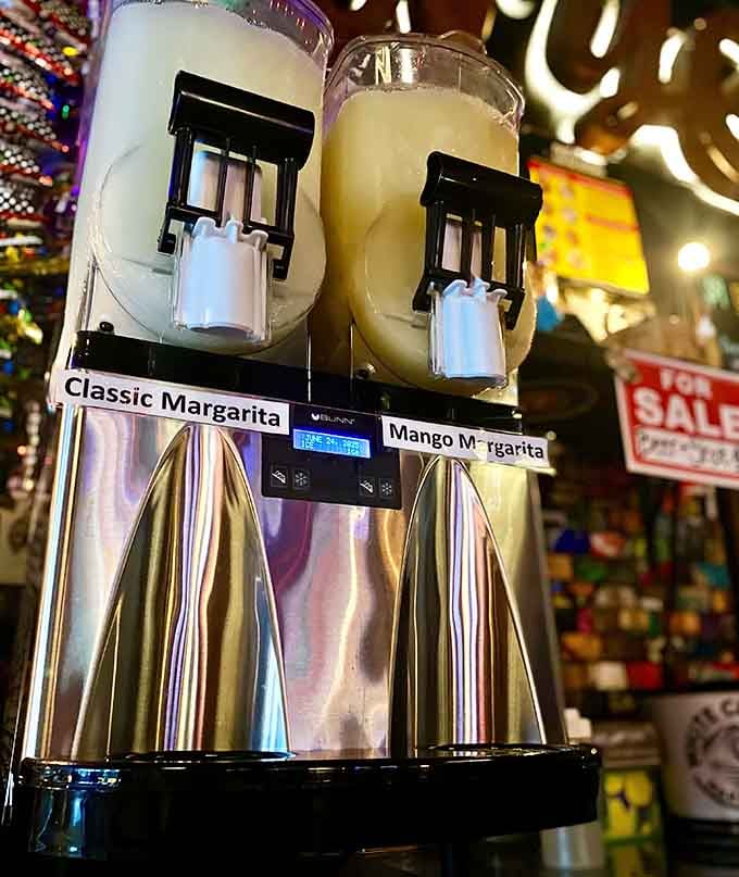 Frozen margaritas on tap mean you can keep one hand free for flippers while the other clutches liquid courage.
