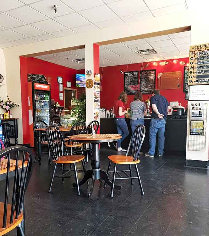 Simple wooden tables and chairs create the perfect no-fuss setting where the food does all the talking.