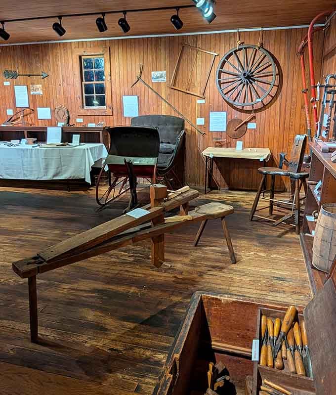 Antique farm tools and wagon wheels remind us that our ancestors worked harder before power steering was invented.