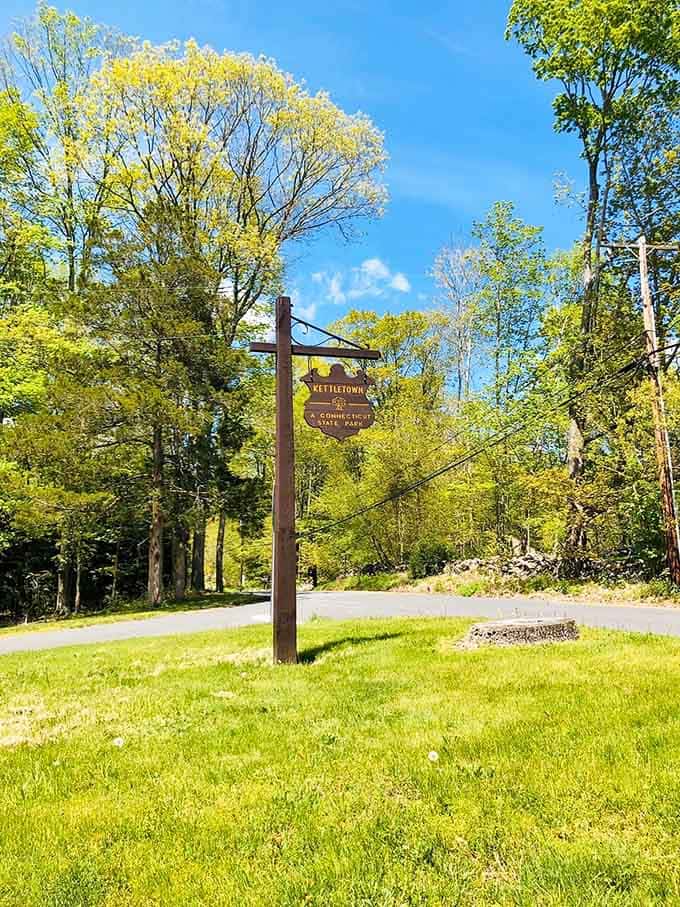 This classic park sign welcomes you to Kettletown, where the only reservation you need is for your campsite.