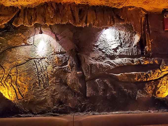 Interior design that commits so fully to the cave aesthetic, you half expect bats to fly overhead during dinner.