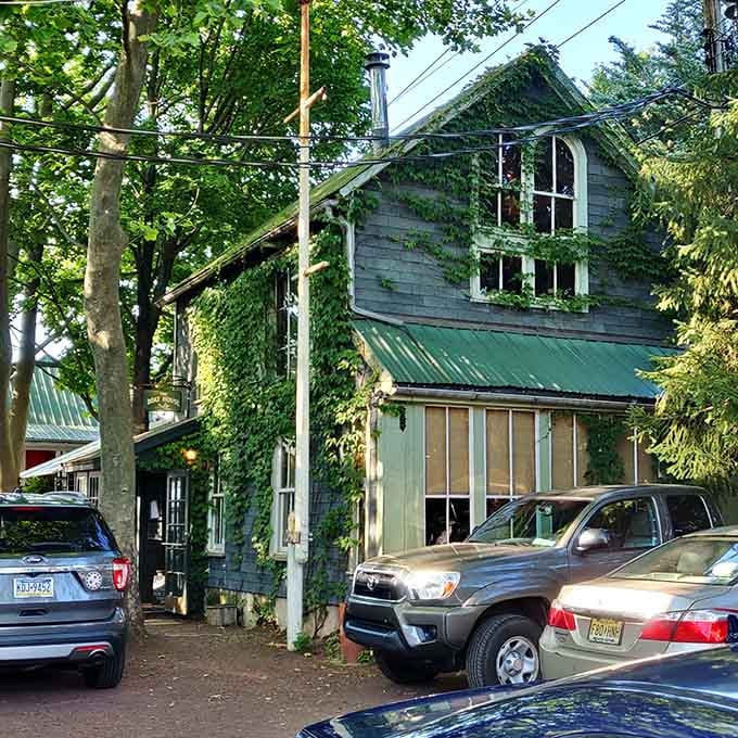 Ivy-covered buildings nestled among trees prove that nature and commerce can coexist when everyone just calms down a little.