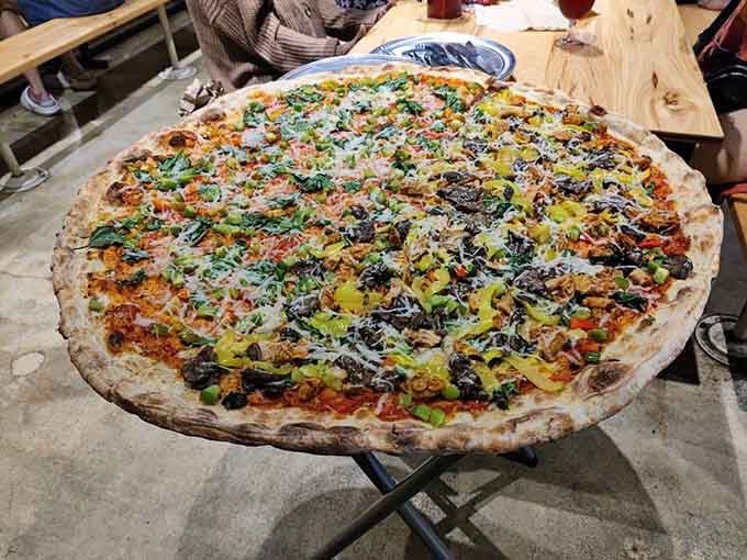 A whole vegan pizza that's bigger than most coffee tables and twice as satisfying for plant-based eaters.