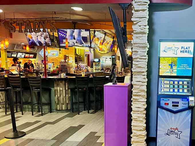 The bar area where you can grab refreshments and watch the games, multitasking at its finest.