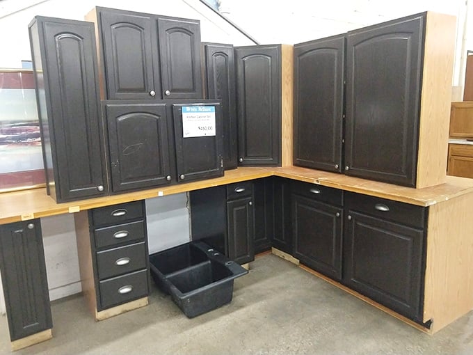 Kitchen cabinets ready for their second act, offering quality construction without the soul-crushing price tag of buying new.