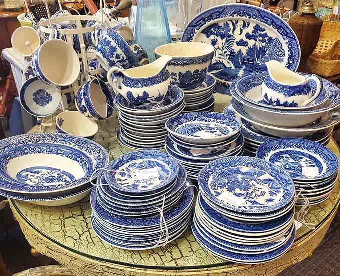 Blue and white china stacked so beautifully you'll finally understand why people used to have "good dishes."