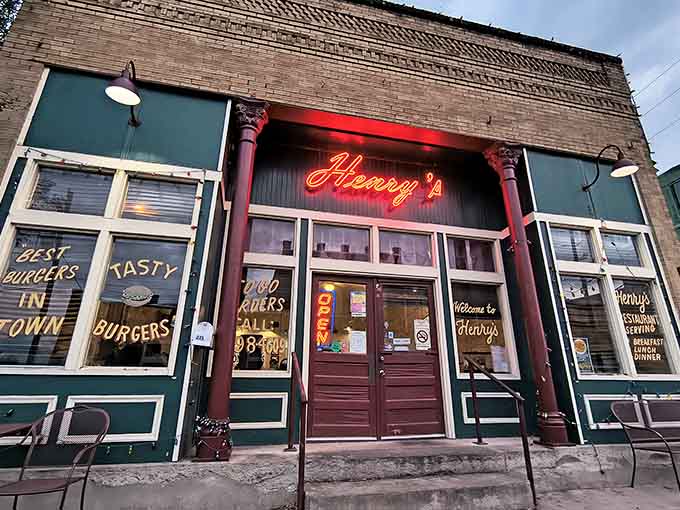 Henry's vintage storefront whispers of simpler times when a good meal and good company were all anyone needed.
