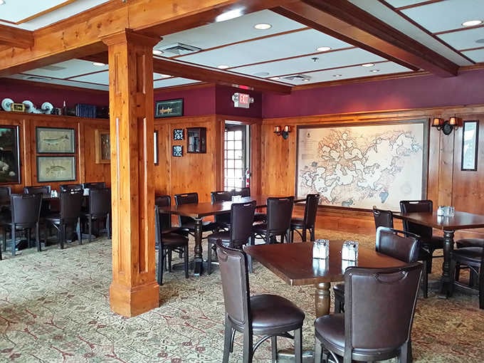Another angle of the dining room reveals the thoughtful details, from the Lake Minnetonka map to the cozy booths.