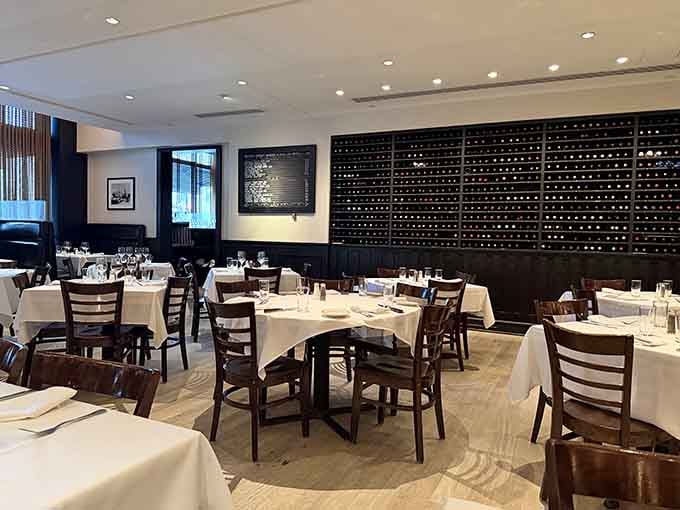 The dining room strikes that perfect balance between elegant and comfortable, where you can relax while feeling fancy.