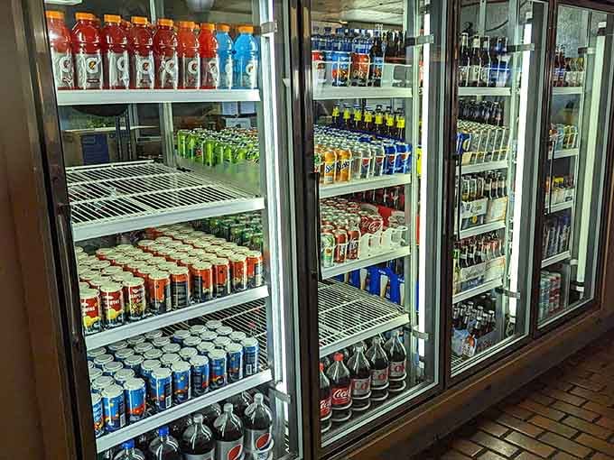 A beverage cooler stocked like this means you'll never go thirsty while contemplating your next slice of thin-crust heaven.