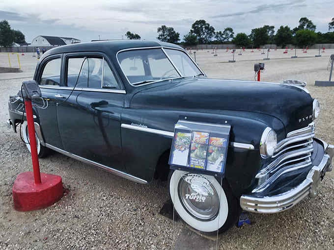 A classic car adding extra retro charm, because one dose of nostalgia apparently wasn't enough.