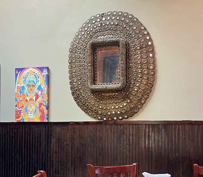 Decorative touches add authentic character without overwhelming the space, letting the food remain the real star of the show.