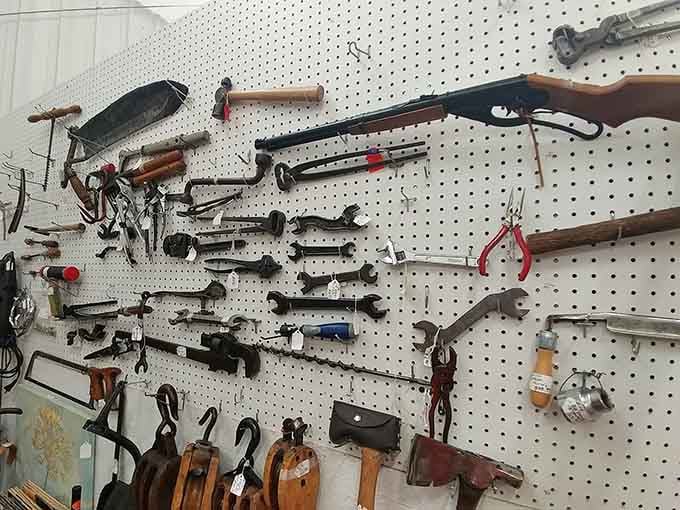 A wall of vintage tools that built America, back when things were made to last multiple generations.